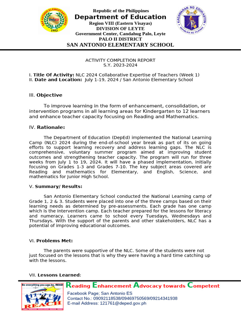 NLC ACR | PDF | Teachers | Literacy