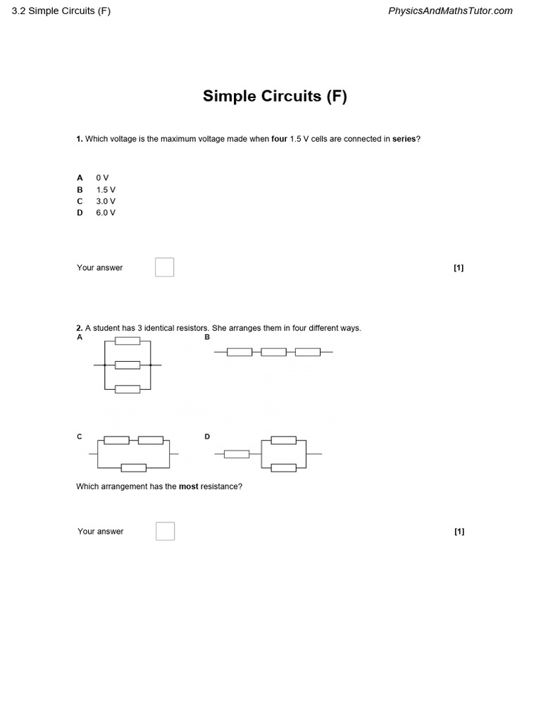 3.2 Simple Circuits (F) QP | PDF | Electrical Network | Voltage