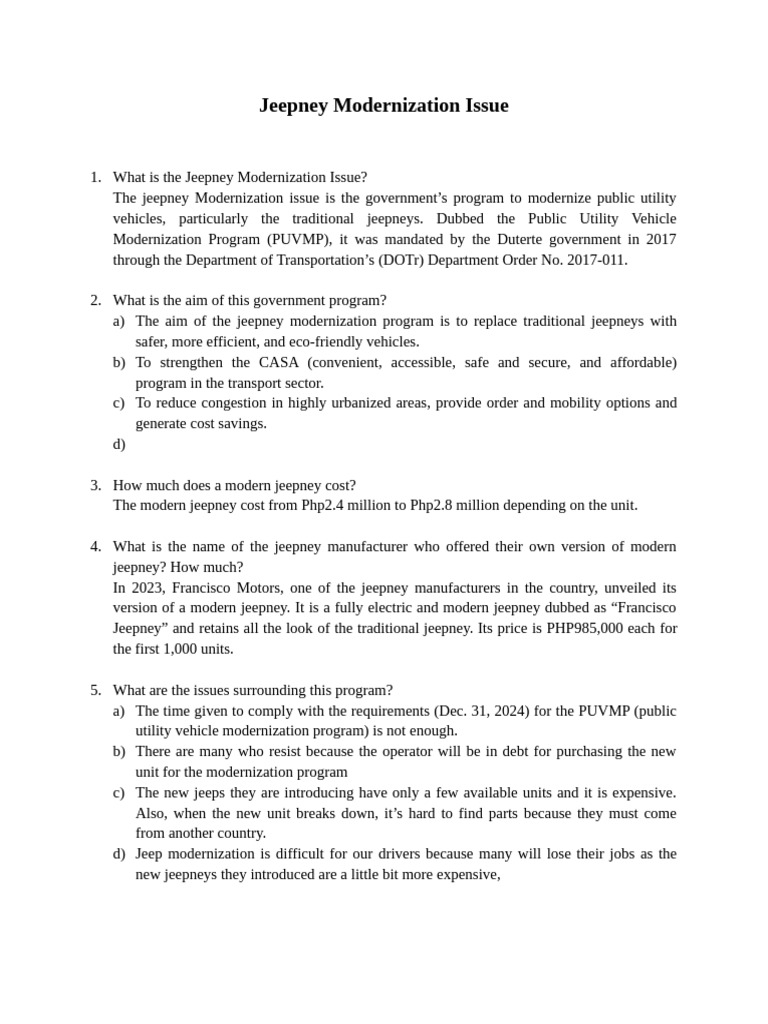Jeepney Modernization Issue | PDF | Land Transport | Sustainable Transport