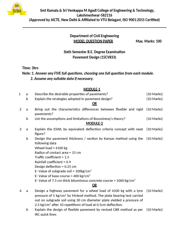 Pavement Model Question Paper | PDF | Road Surface | Applied And ...