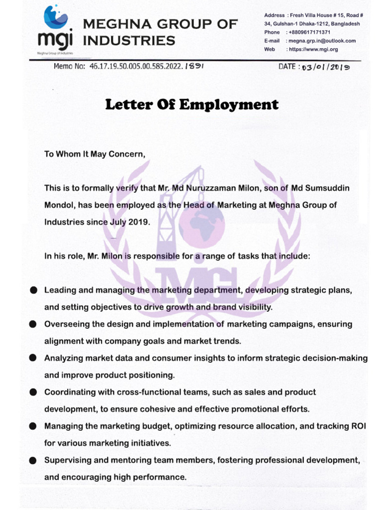 Employment Letter | PDF