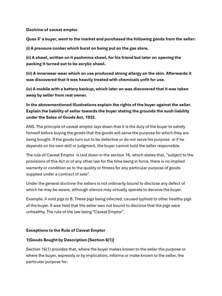Doctrine of Caveat Emptor | PDF | Implied Warranty | Common Law