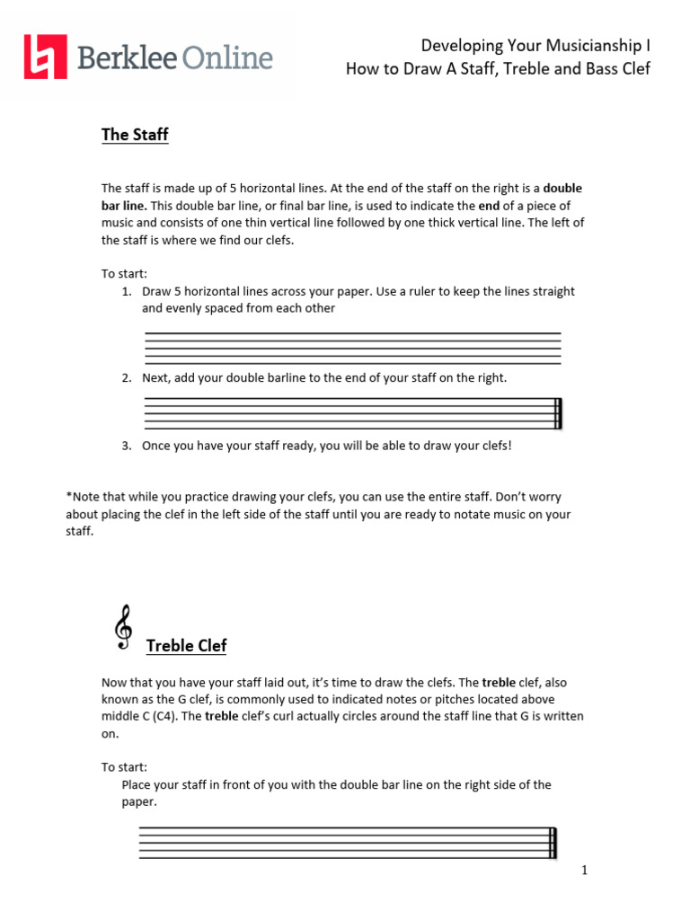 DYM 1-How To Draw A Staff, Treble, and Bass Clef | PDF | Clef | Music ...