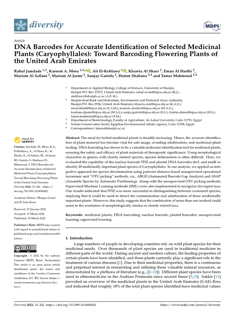 DNA Barcodes For Accurate Identification of Selected Medicinal Plants ...