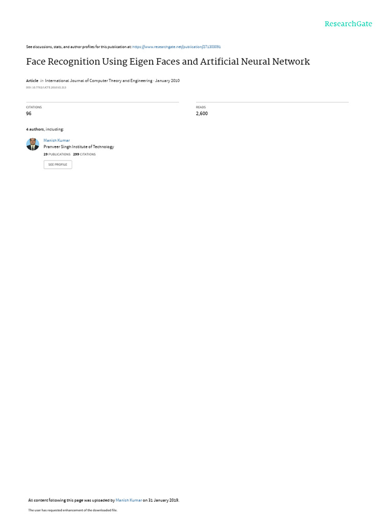 Face Recognition Using Eigen Faces And Artificial Pdf Eigenvalues