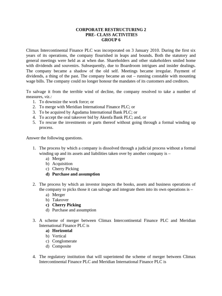 Corporate Practice Task Week 15 | PDF | Mergers And Acquisitions | Takeover