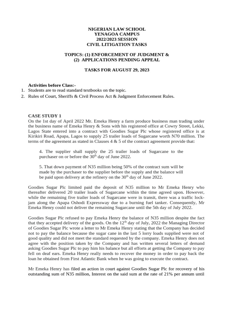Civil Litigation: Judgment Enforcement Tasks | PDF | Judgment (Law ...