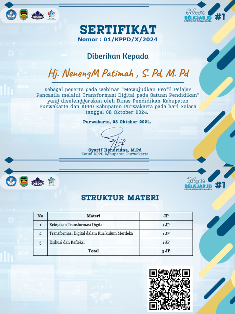 Sertifikat Webinar 1 GBIP Hj. NenengM Patimah, S. PD, M. PD | PDF