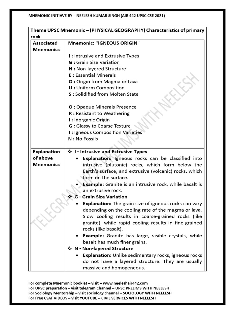 Theme UPSC Mnemonic - PHYSICAL GEOGRAPHY | PDF | Igneous Rock | Rock ...