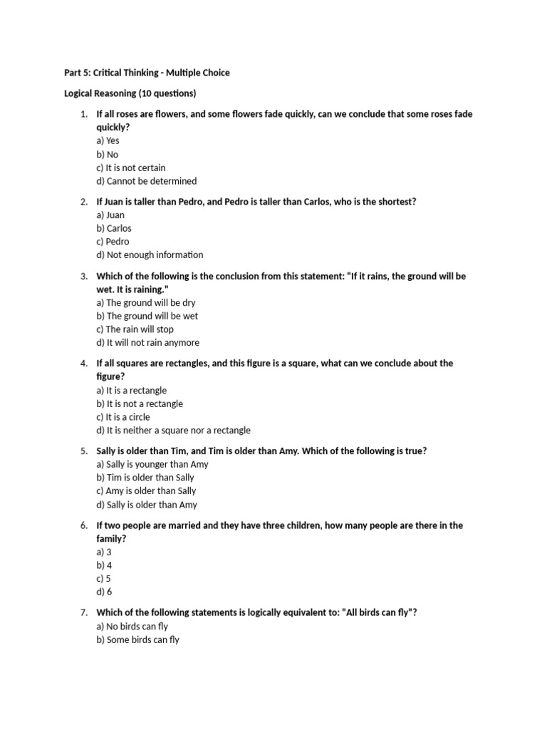 Part 5 - CRITICAL THINKING | PDF | Logic