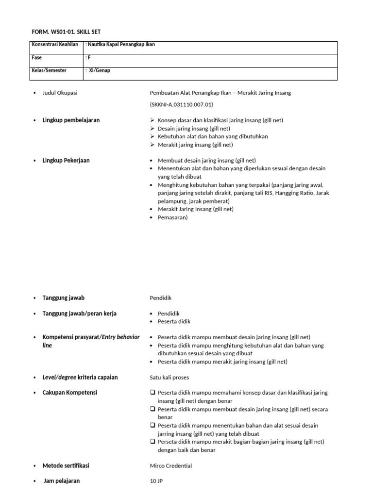 Form. WS01-01. LK-Skill Set | PDF | Komputer