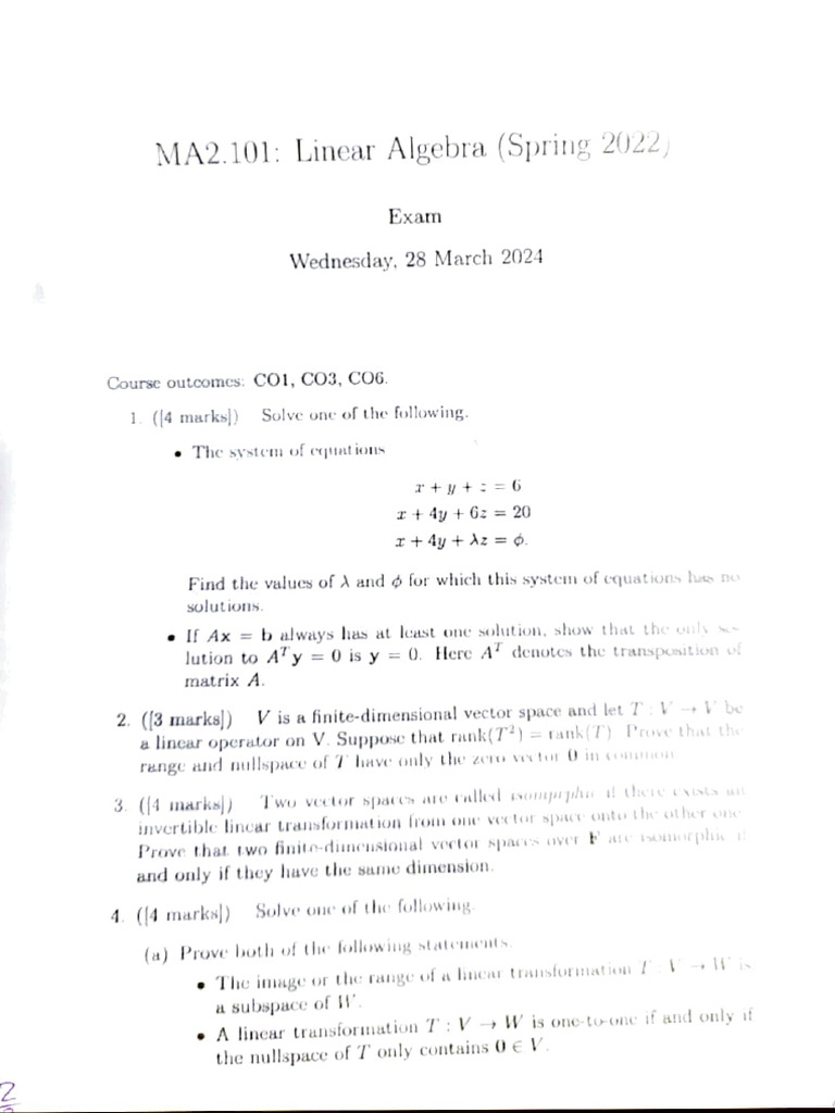 LA _mid_2024 | PDF | Linear Map | Vector Space