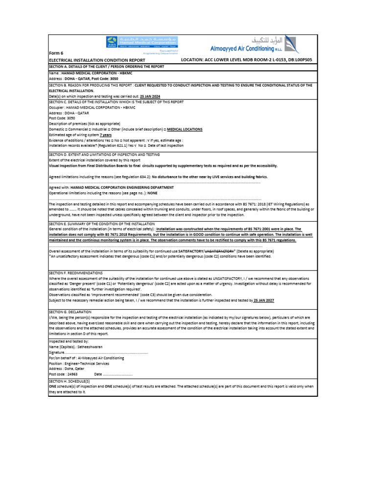 1 EICR | PDF | Electrical Wiring | Electrical Equipment