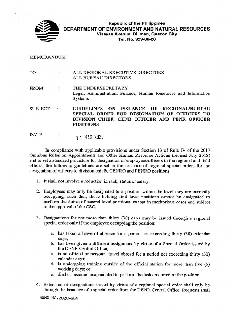 Memo 2020 264 GUIDELINES DESIGNATIONS DC CENRO PENRO | PDF
