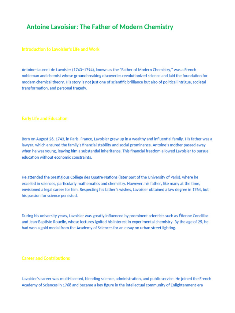 Antoine Lavoisier - The Father of Modern Chemistry | PDF | Chemistry ...