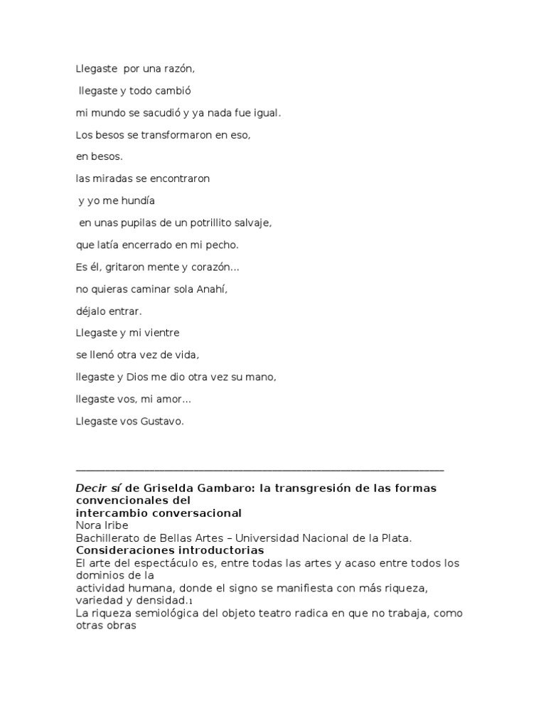 Decir Si de Griselda Gambaro | PDF | Teatro | Palabra