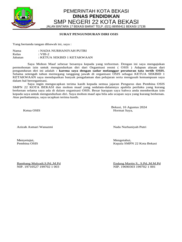 Surat Tugas Osis | PDF