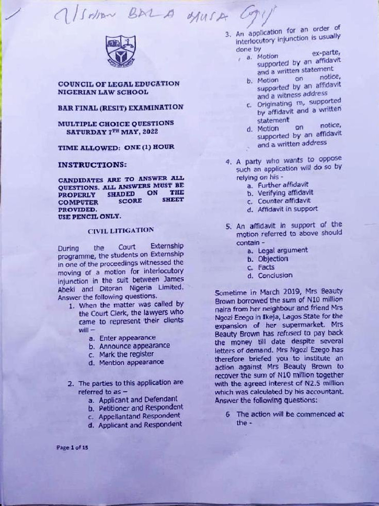 Nls Resit MCQ 2022 | PDF