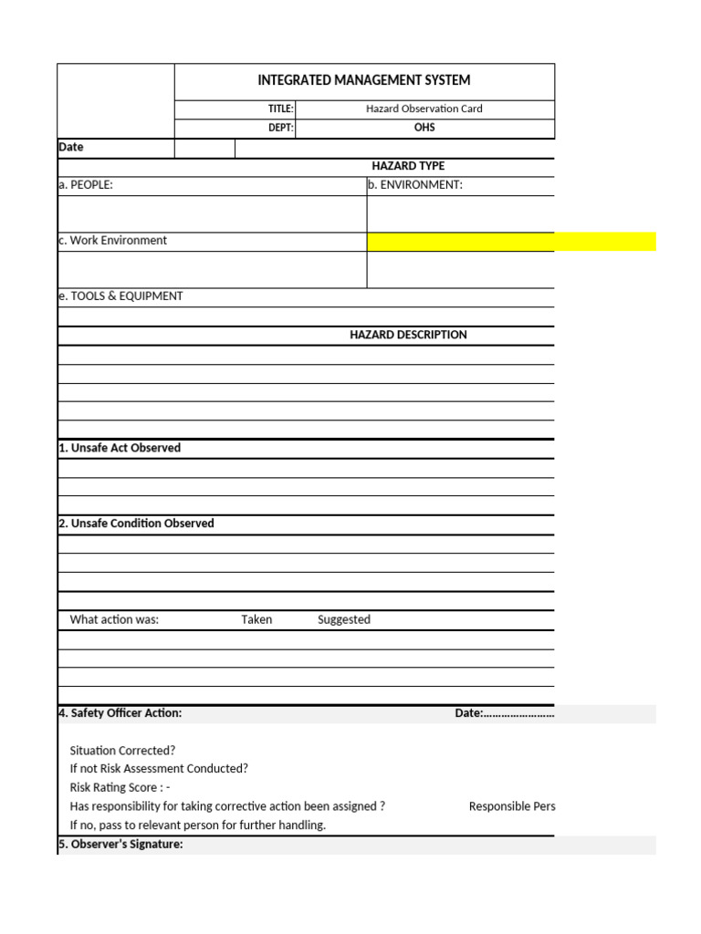 Hazard Observation Card Template | PDF