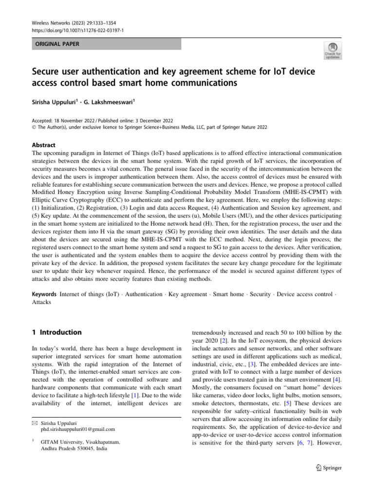Secure User Authentication and Key Agreement Scheme For Iot Device Access Control Based Smart ...