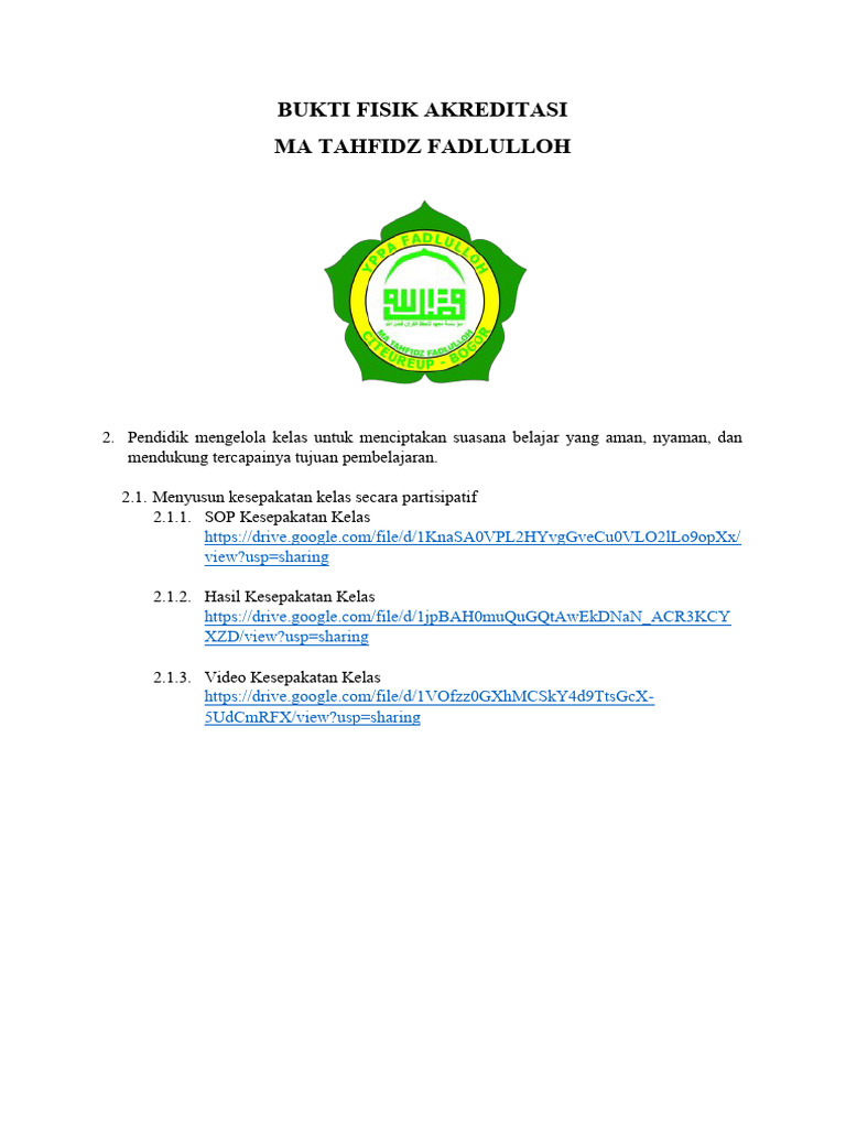 Bukti Fisik Akreditasi - Butir 2.1 | PDF
