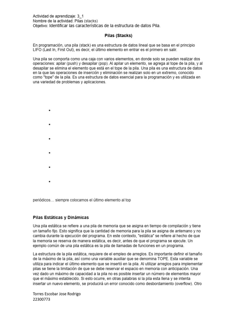 Identificar Las Características de La Estructura de Datos Pila | PDF | Variable (informática ...