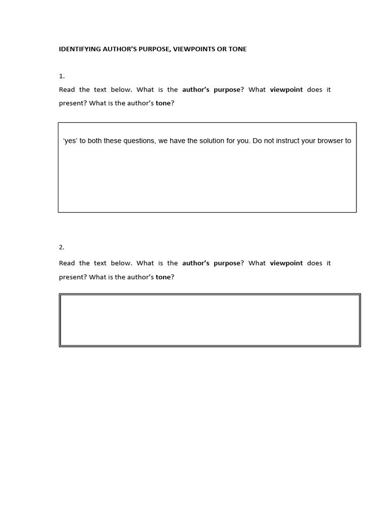 EXERCISE-IDENTIFYING AUTHORS PURPOSE VIEWPOINTS OR TONE | PDF