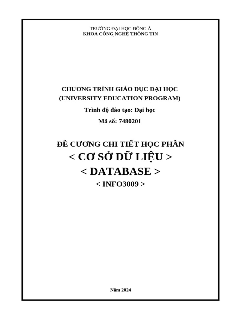 CNTT.2022.26. Cơ Sở Dữ Liệu - 2024 | PDF