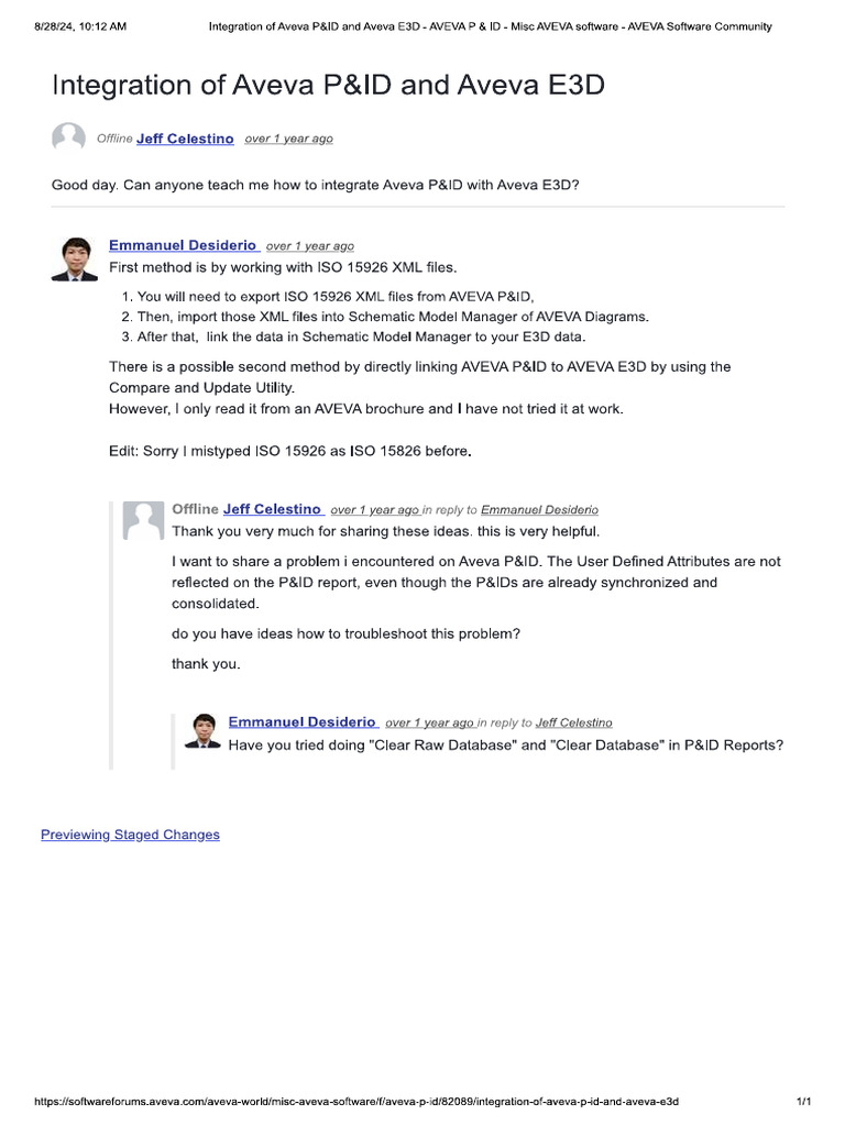 Integration of Aveva P&ID and Aveva E3D122SP2 | PDF