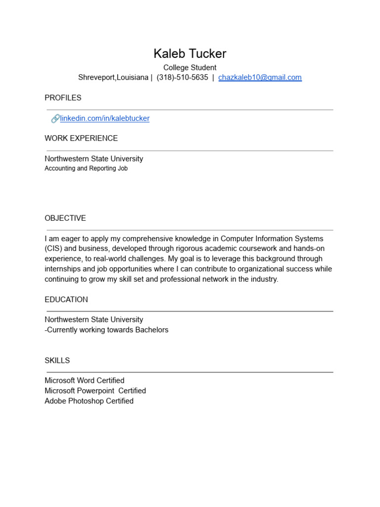 Kaleb Tucker: Accounting and Reporting Job | PDF