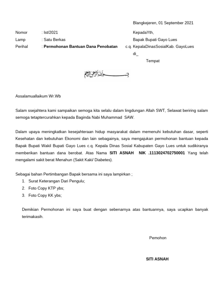 Surat Permohonan Bansos | PDF