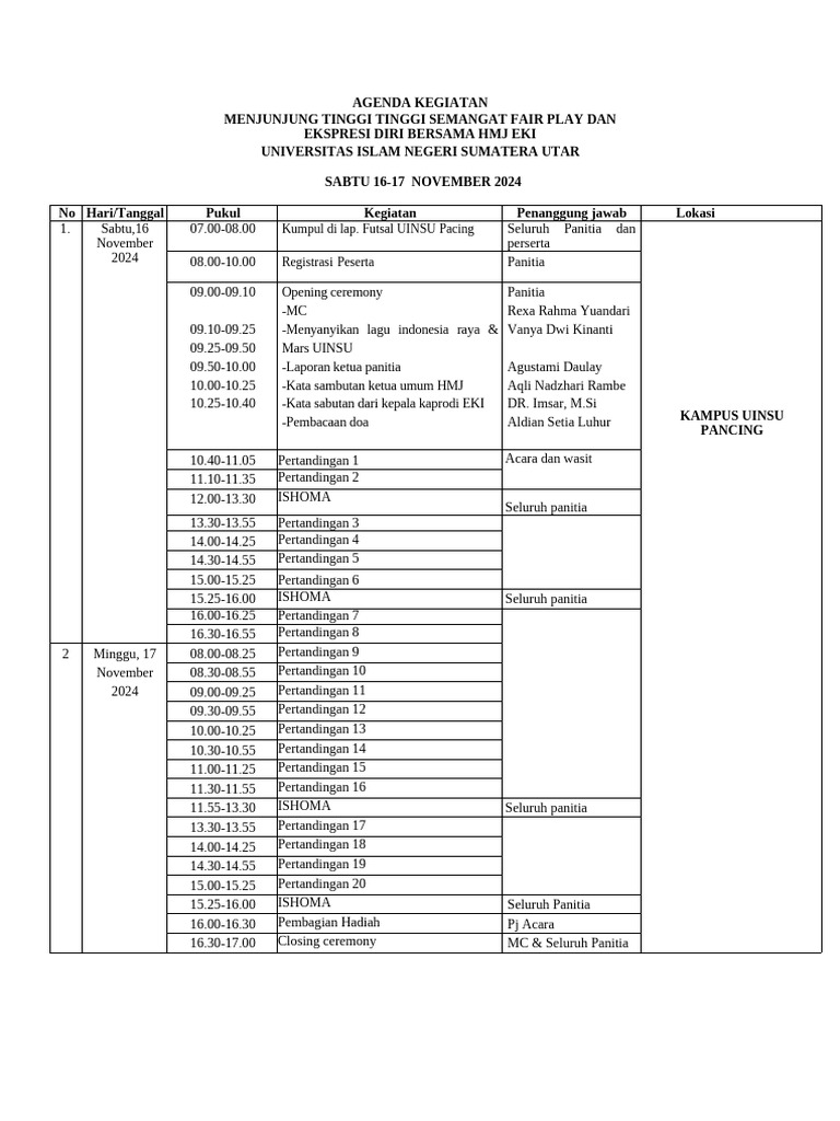Agenda Fair Play HMJ EKI UINSU | PDF