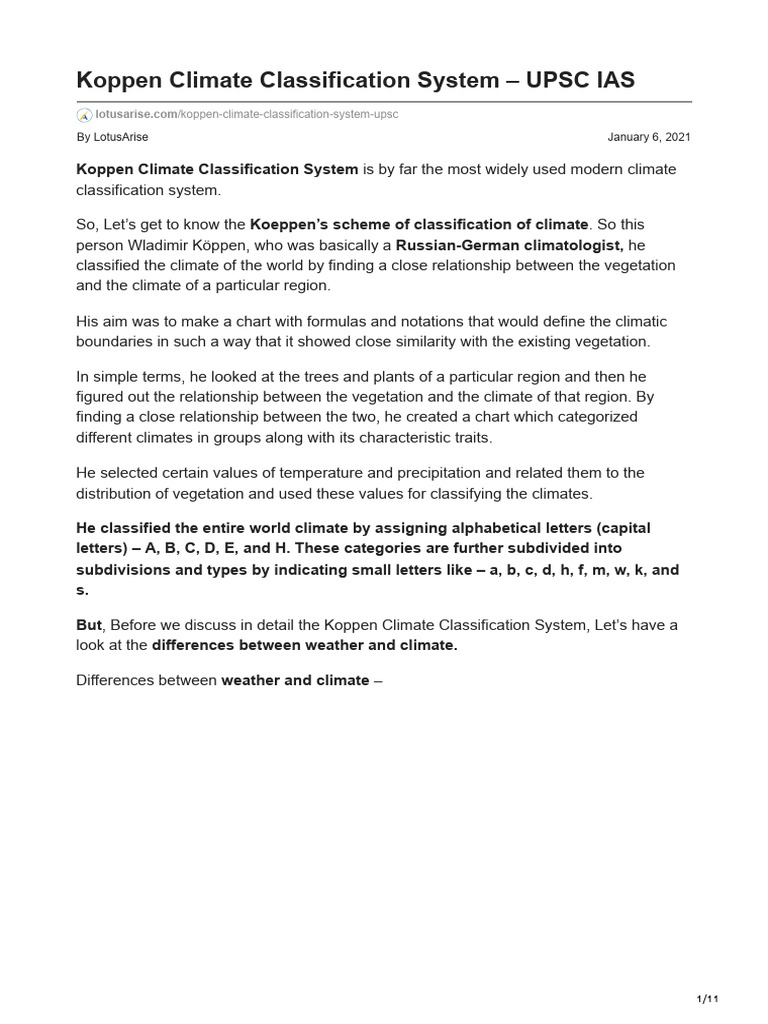 Koppen Climate Classification System UPSC IAS | PDF | Subtropics ...