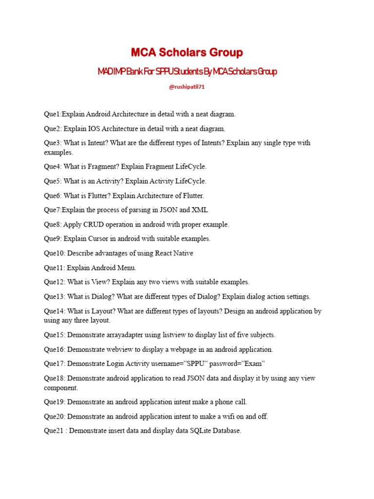 MAD IMP Bank For SPPU Students by MCA Scholar's Group | PDF | Computers