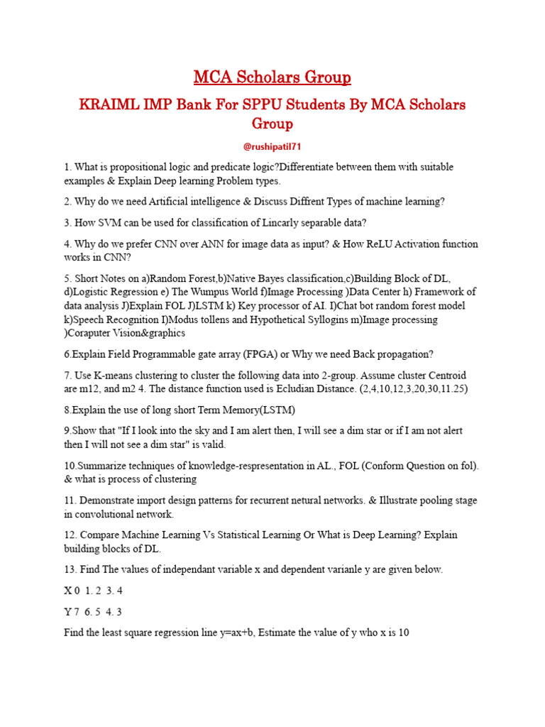 KRAIML IMP Bank For SPPU Students by MCA Scholar's Group | PDF