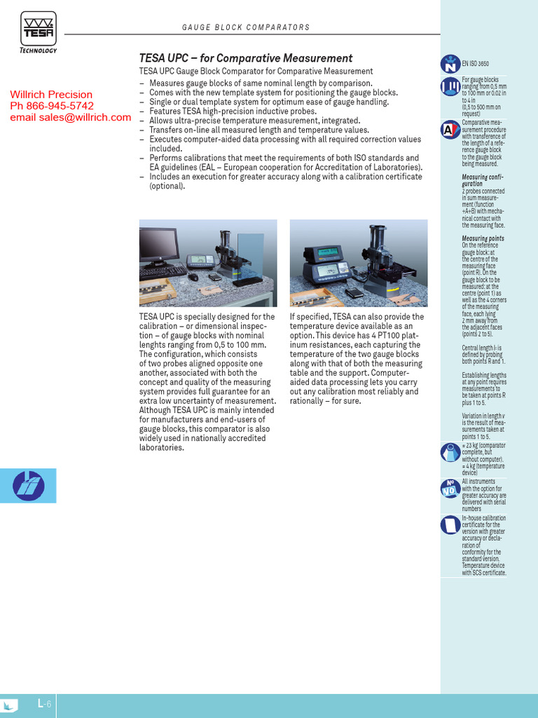 Tesa Upc Gage Block Comparator | PDF | Calibration | Accuracy And Precision