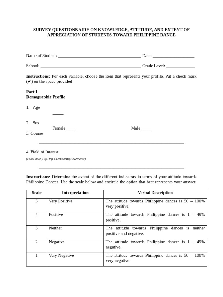 Philippine Dance Appreciation Survey | PDF | Dances | Questionnaire