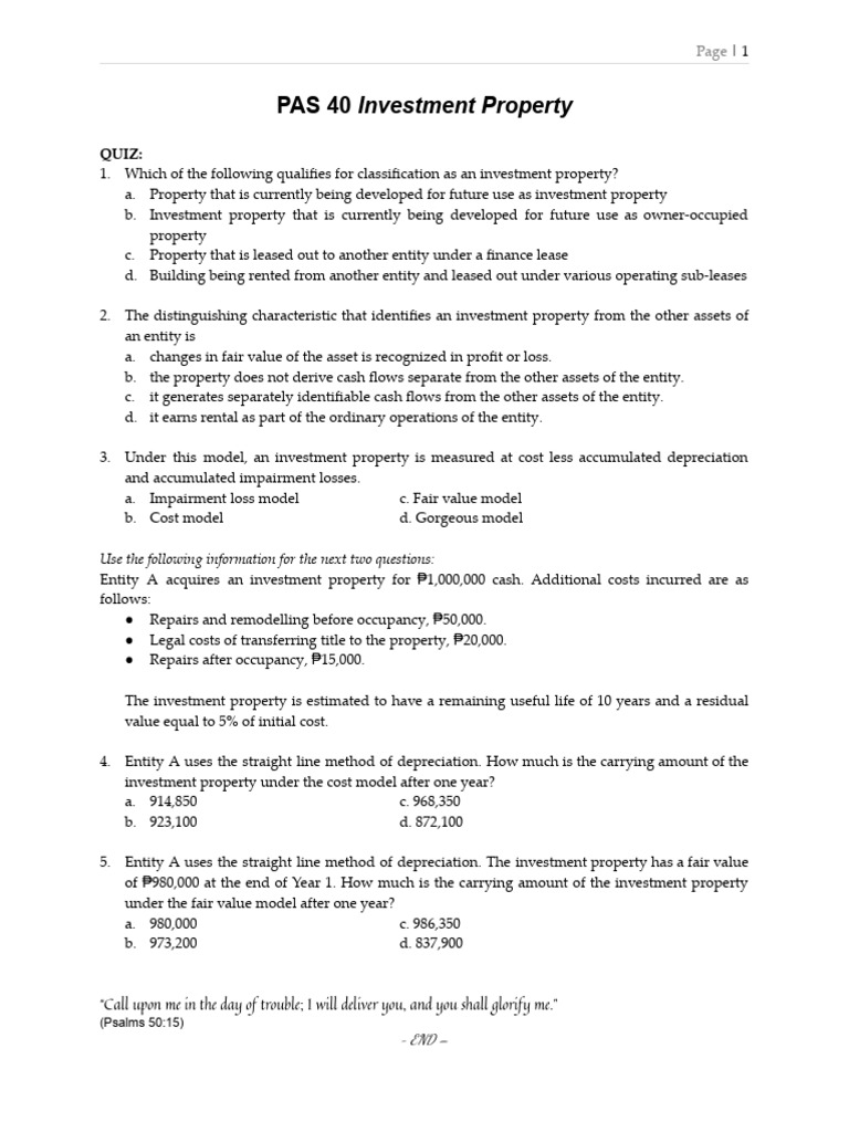 PAS 40 Investment Property Quiz | PDF | Depreciation | Fair Value