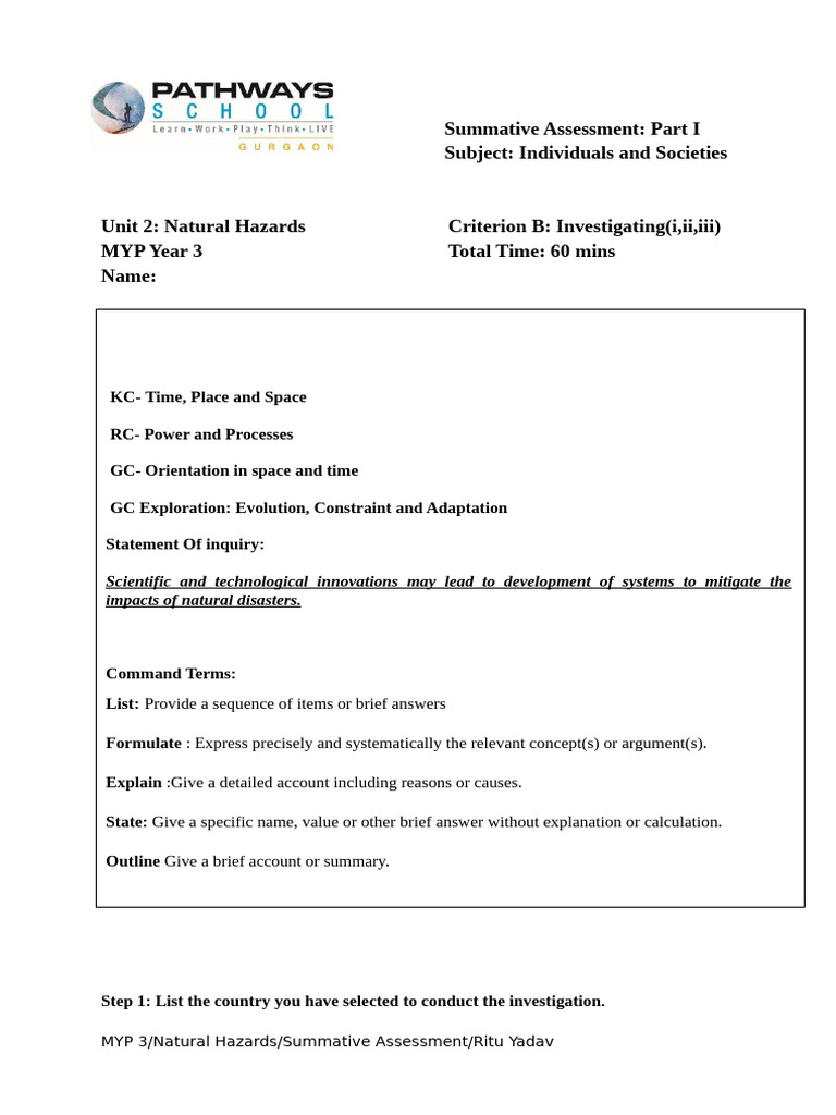 MYP 3-Natural Disasters SA | PDF | Natural Disasters | Emergency Management