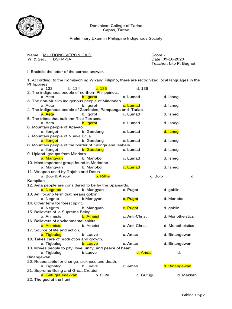 Muldong Veronica D - Prelim Exam | PDF | Luzon | Southeast Asia