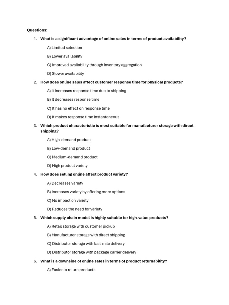 Chapter 4. Questionaire 4.4 | PDF | Inventory | Retail
