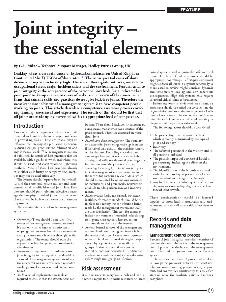 Joint Integrity - The Essentials | PDF | Screw | Risk