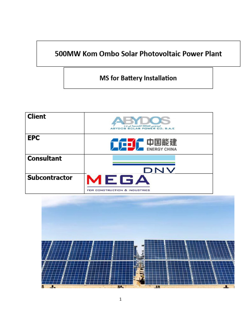 MS For Battery Installation | PDF | Electrical Substation | Electrical ...