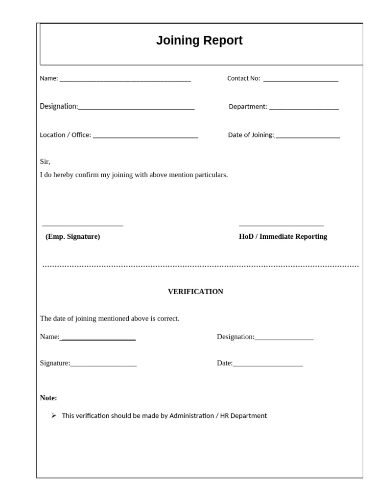Joining Report Format for Employees | PDF