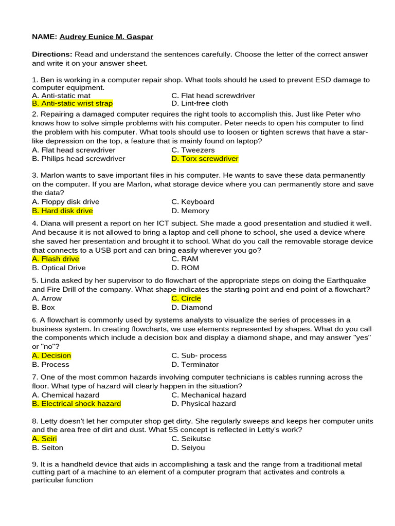 Review Test Pdf Computer Data Storage Read Only Memory