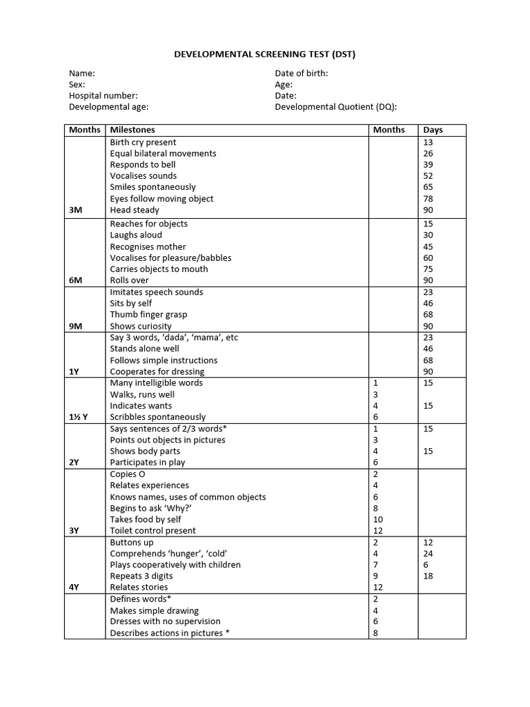 Developmental Screening Test (DST) | PDF