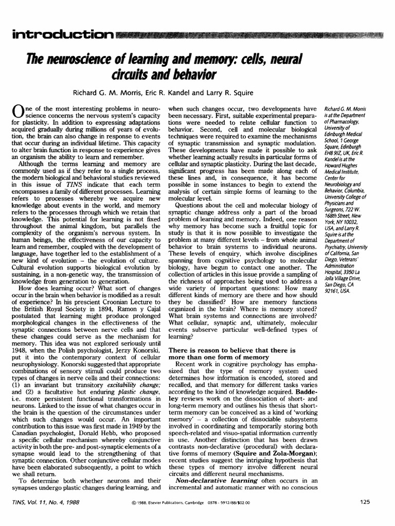 The Neuroscience of Learning and Memory Cells, Ne | PDF | Long Term ...