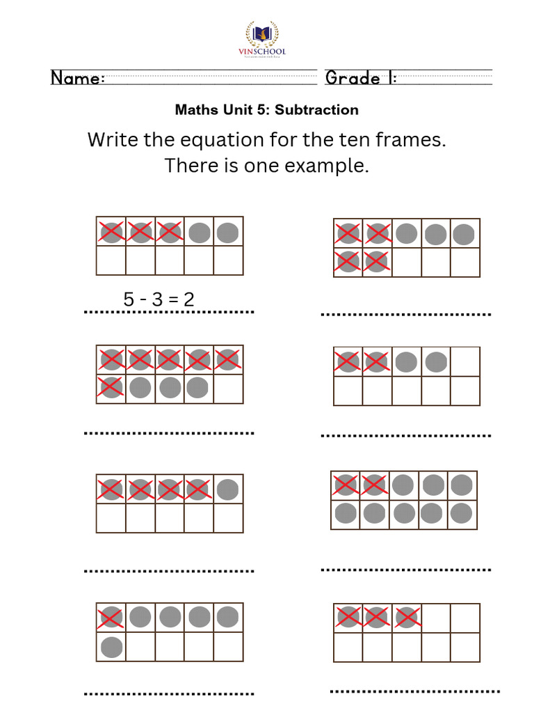 Maths Unit 5 Subtraction - Ten Frames and 1 Digit Subtractions | PDF ...