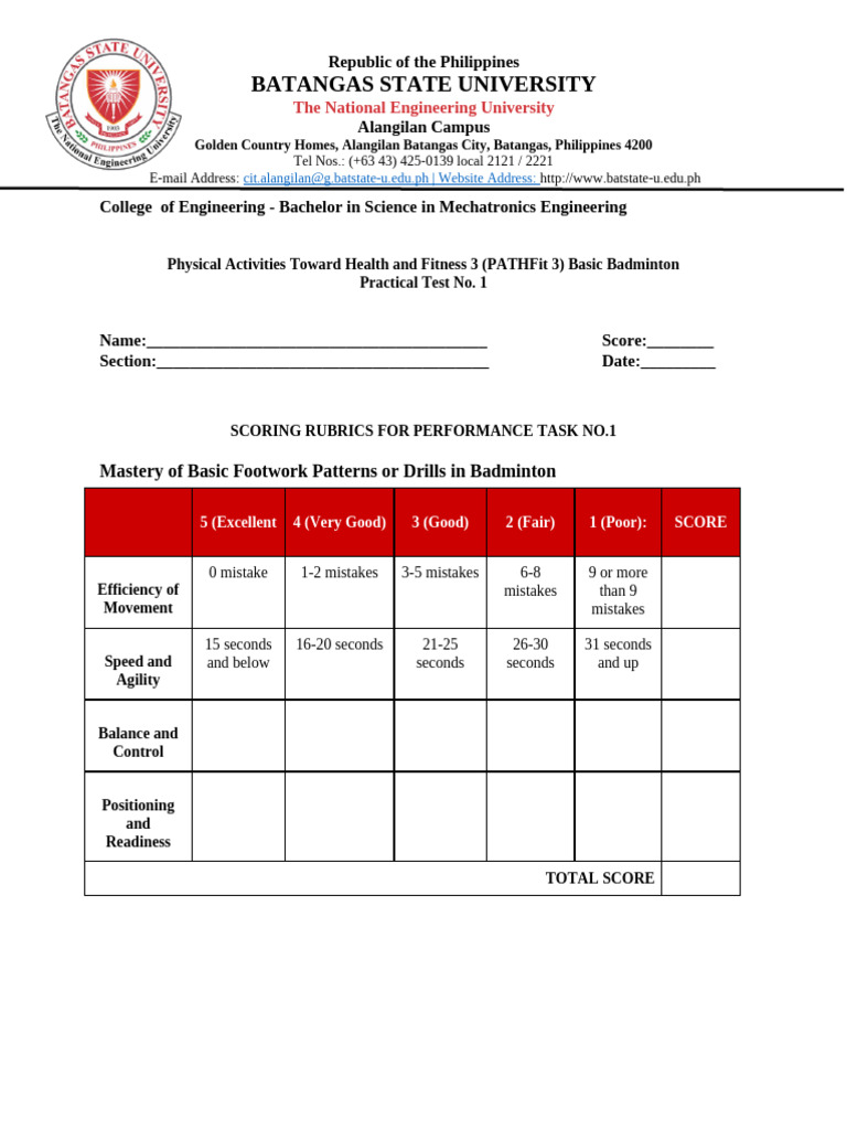 Badminton Students Performance Task No.1 | PDF