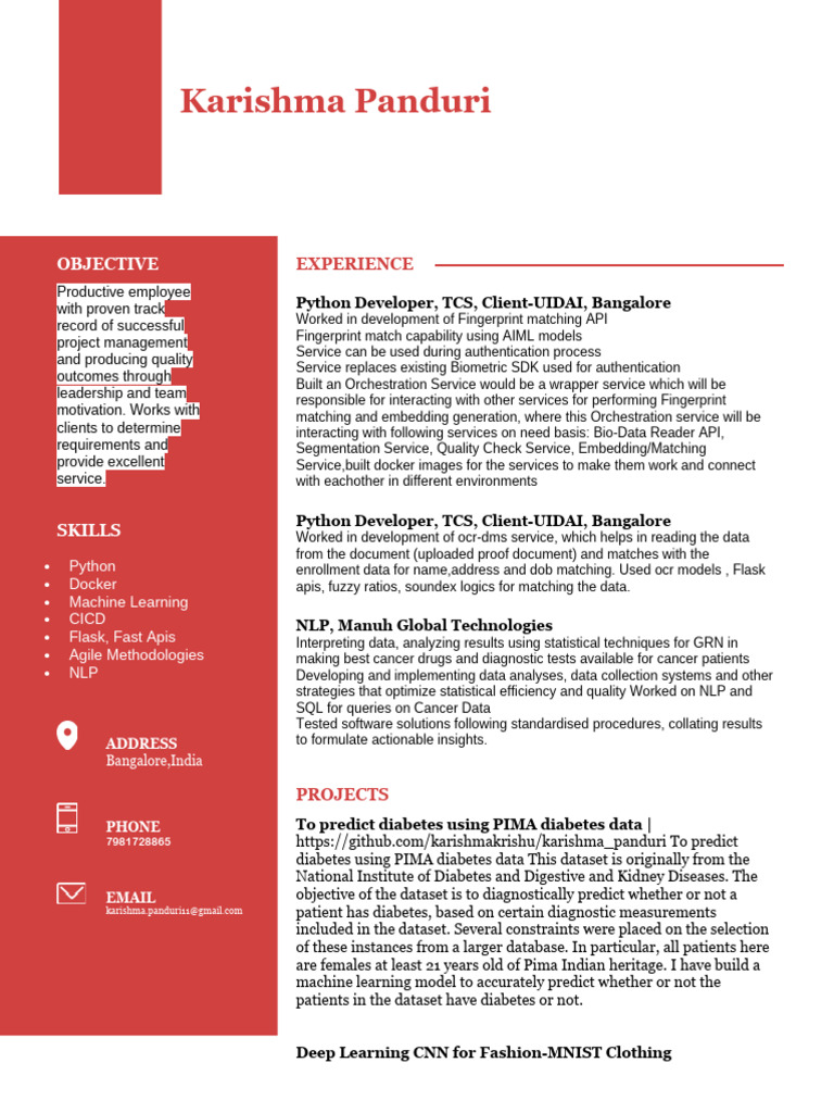 Karishma Panduri CV | PDF | Deep Learning | Applied Mathematics